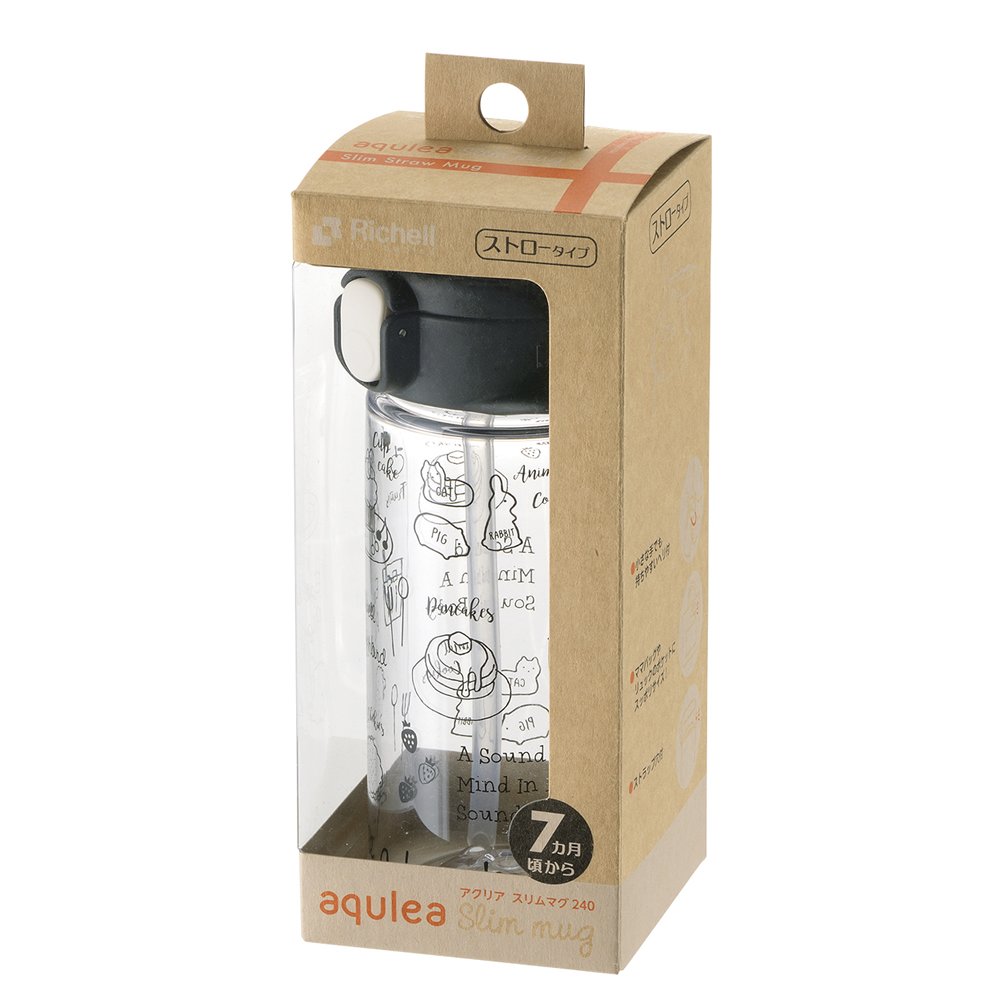 Richell Aqulea straw mug Black 240ml