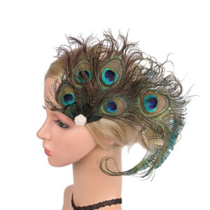 ACTLATI Elegant Peacock Feather Hair Clip Fascinator Hairpin Rhinestones Headband Cocktail Party Girls Women, Green, One Size