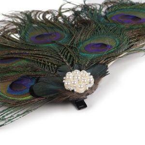 ACTLATI Elegant Peacock Feather Hair Clip Fascinator Hairpin Rhinestones Headband Cocktail Party Girls Women, Green, One Size