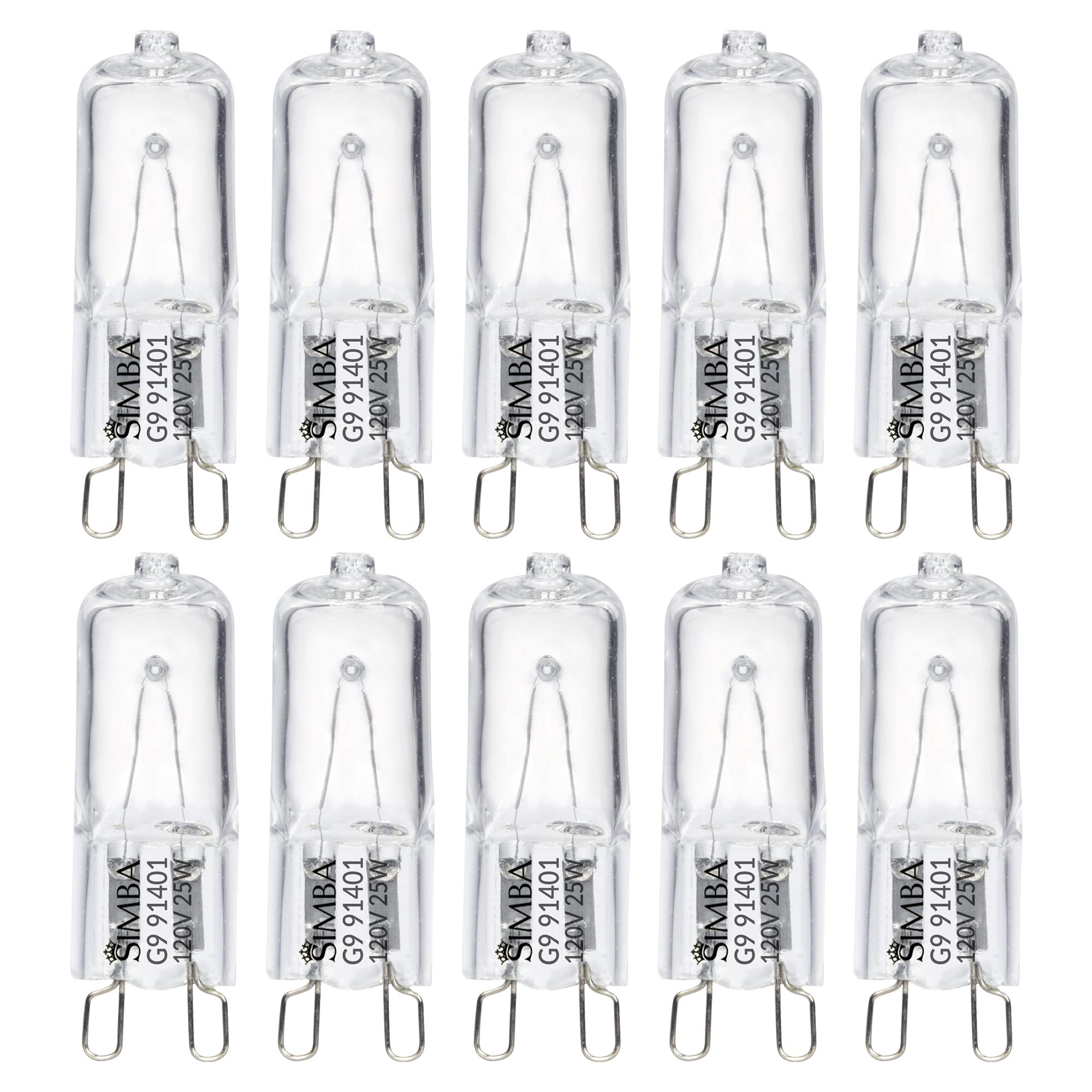 Simba Lighting Halogen Light Bulb G9 T4 25W JCD Bi-Pin (10 Pack) for Chandeliers, Pendants, Cabinet Lights, Landscape Lights, Desk and Floor Lamps, Wall Sconces, 120V Dimmable, 2700K Warm White