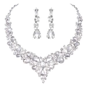 molie bridal austrian crystal necklace and earrings jewelry set gifts fit with wedding dress(clear)