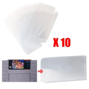 mcbazel lot 10 clear case sleeve protector for super nintendo snes games cartridge (set of 10)