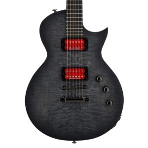 esp ltd bb-600 baritone signature series ben burnley electric guitar with case, see thru black sunburst satin