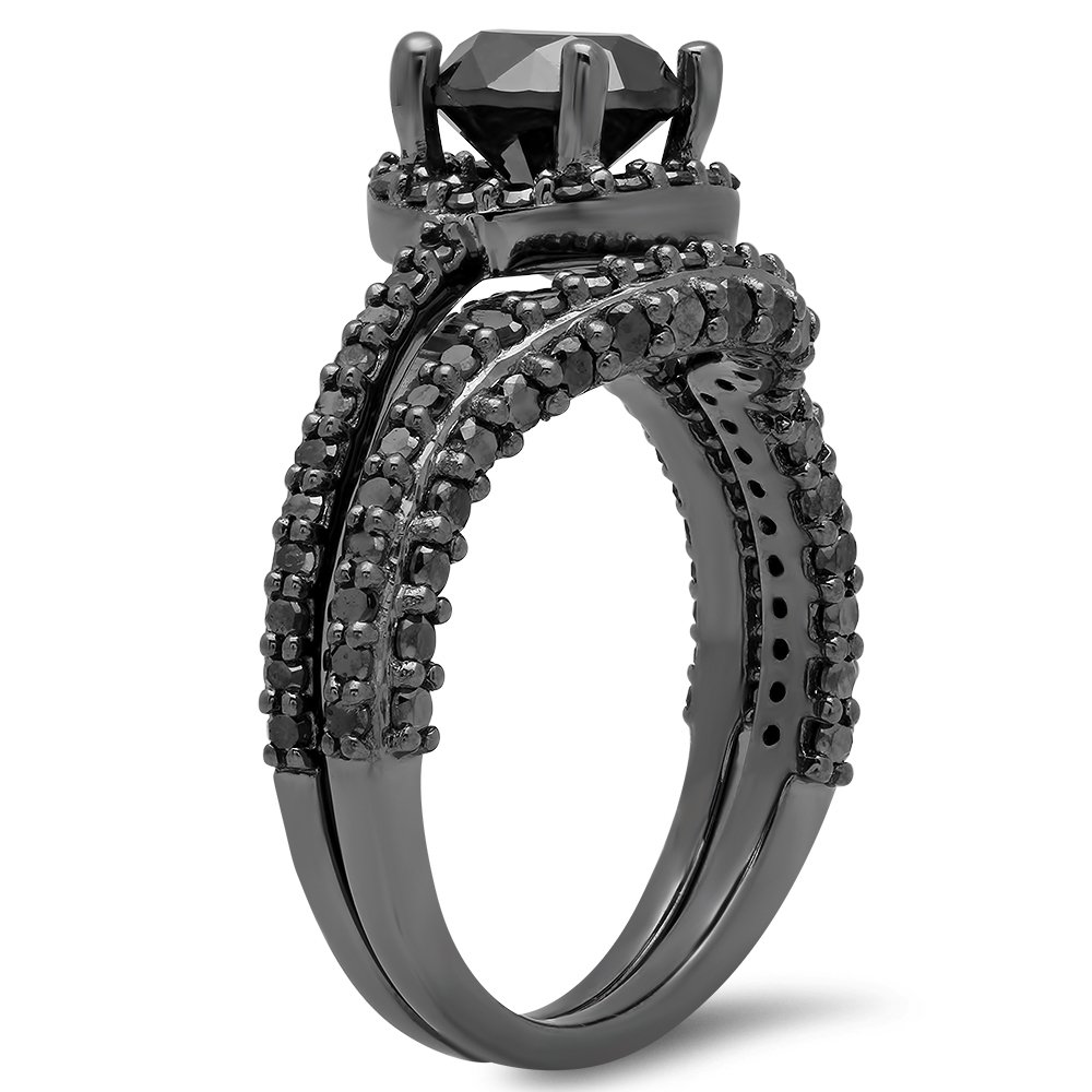 Dazzlingrock Collection 2.70 Carat (Cttw) Black Plated Sterling Silver Round Diamond Engagement Ring Set, Size 8