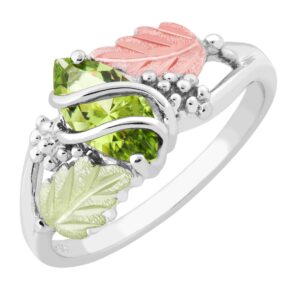 marquise synthetic peridot august birthstone wrap ring, sterling silver, 12k green and rose black hills gold size 10.25