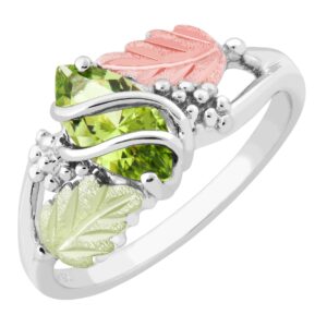 Marquise Synthetic Peridot August Birthstone Wrap Ring, Sterling Silver, 12k Green and Rose Black Hills Gold Size 10.25