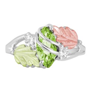 Marquise Synthetic Peridot August Birthstone Wrap Ring, Sterling Silver, 12k Green and Rose Black Hills Gold Size 10.25