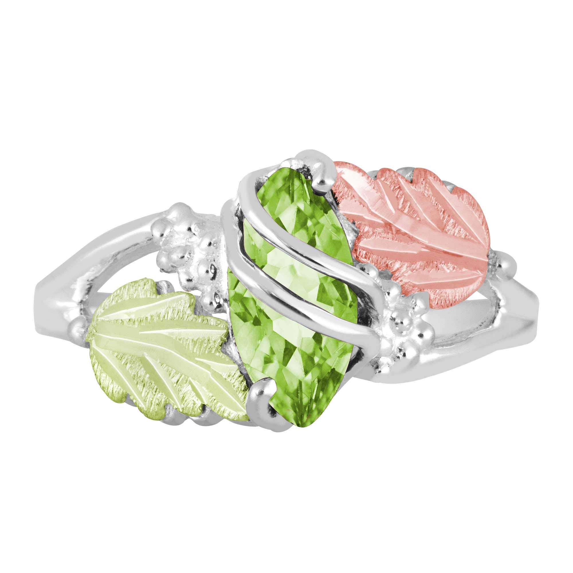 Marquise Synthetic Peridot August Birthstone Wrap Ring, Sterling Silver, 12k Green and Rose Black Hills Gold Size 10.25