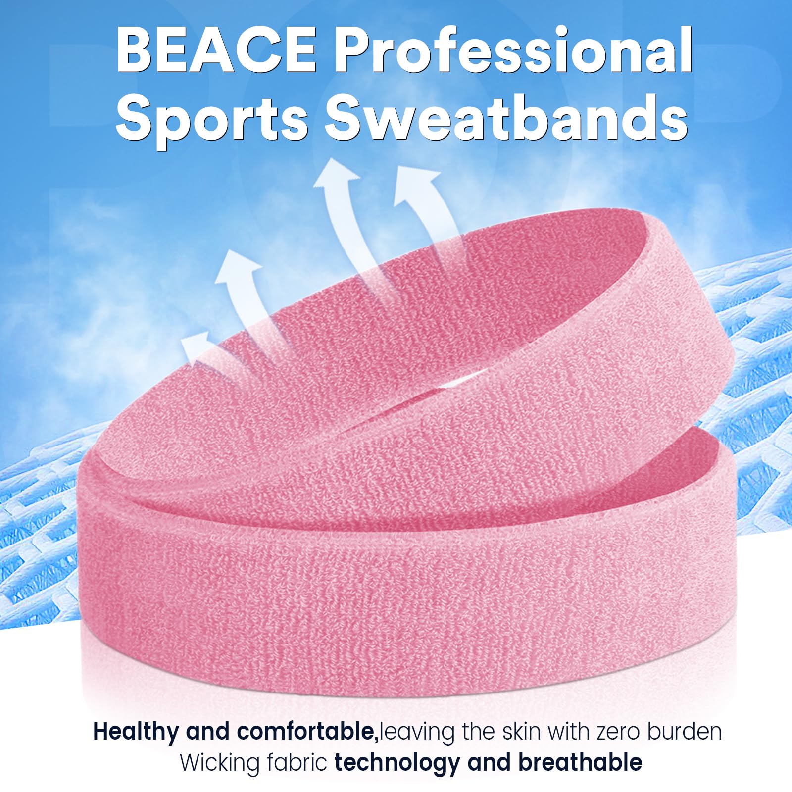 BEACE Sweatbands Sports Headband for Men & Women - Moisture Wicking Athletic Cotton Terry Cloth Sweatband for Tennis, Basketball, Running, Gym, Working Out