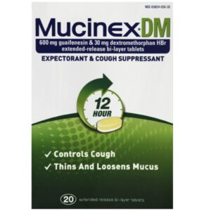 mucinex dm 12-hour expectorant and cough suppressant tablets, 20 count (pack of 3)