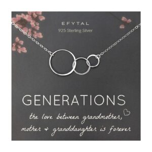 efytal 3 generations necklace - grandmother christmas gifts, perfect grandma birthday gifts, present for grandma|nana|gigi|grandmother, new grandma gift