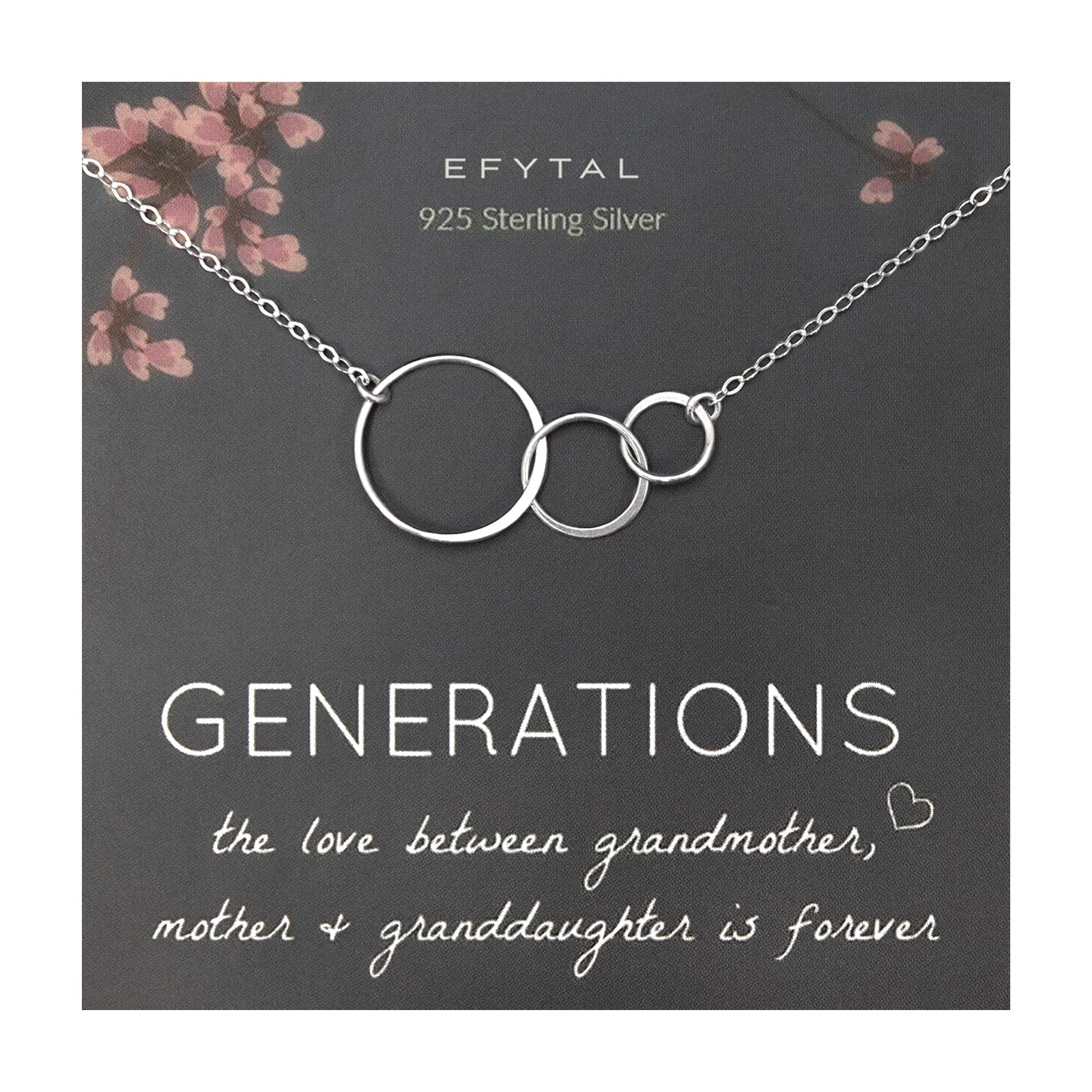 EFYTAL 3 Generations Necklace - Grandmother Christmas Gifts, Perfect Grandma Birthday Gifts, Present for Grandma|Nana|Gigi|Grandmother, New Grandma Gift