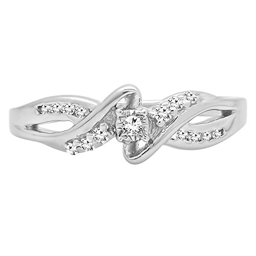 Dazzlingrock Collection 0.15 ctw Round White Diamond Swirl Bypass Split Shank Ring for Women in 925 Sterling Silver Size 7