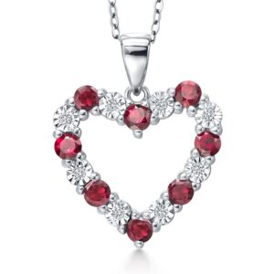 gem stone king 925 sterling silver red garnet and white diamond heart shape pendant necklace for women | 1.20 cttw | gemstone birthstone | with 18 inch silver chain