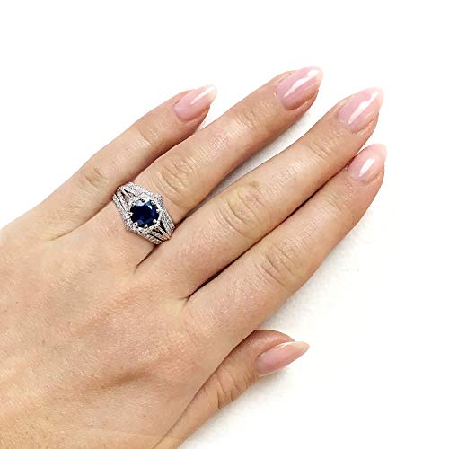 Kobelli Blue Sapphire and Diamond Star Halo Bridal Set 1 7/8 CTW 14k White Gold (3 Piece Set), Size 8.5, White Gold