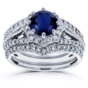 kobelli blue sapphire and diamond star halo bridal set 1 7/8 ctw 14k white gold (3 piece set), size 8.5, white gold