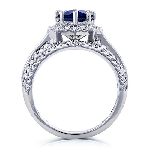 Kobelli Blue Sapphire and Diamond Star Halo Bridal Set 1 7/8 CTW 14k White Gold (3 Piece Set), Size 8.5, White Gold