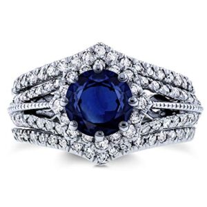 Kobelli Blue Sapphire and Diamond Star Halo Bridal Set 1 7/8 CTW 14k White Gold (3 Piece Set), Size 8.5, White Gold