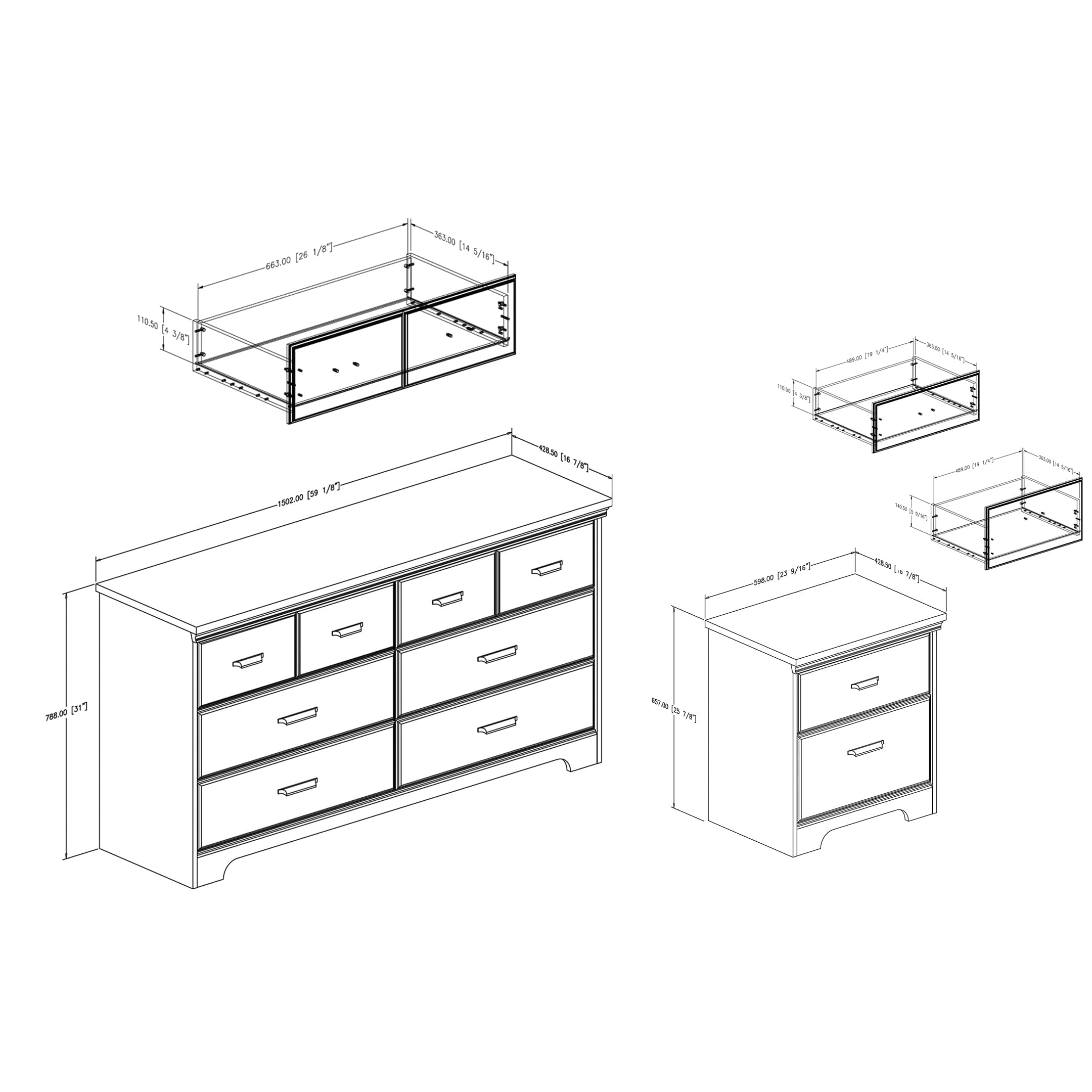 South Shore Versa 6-Drawer Double Dresser and 2-Drawer Nightstand, Gray Maple