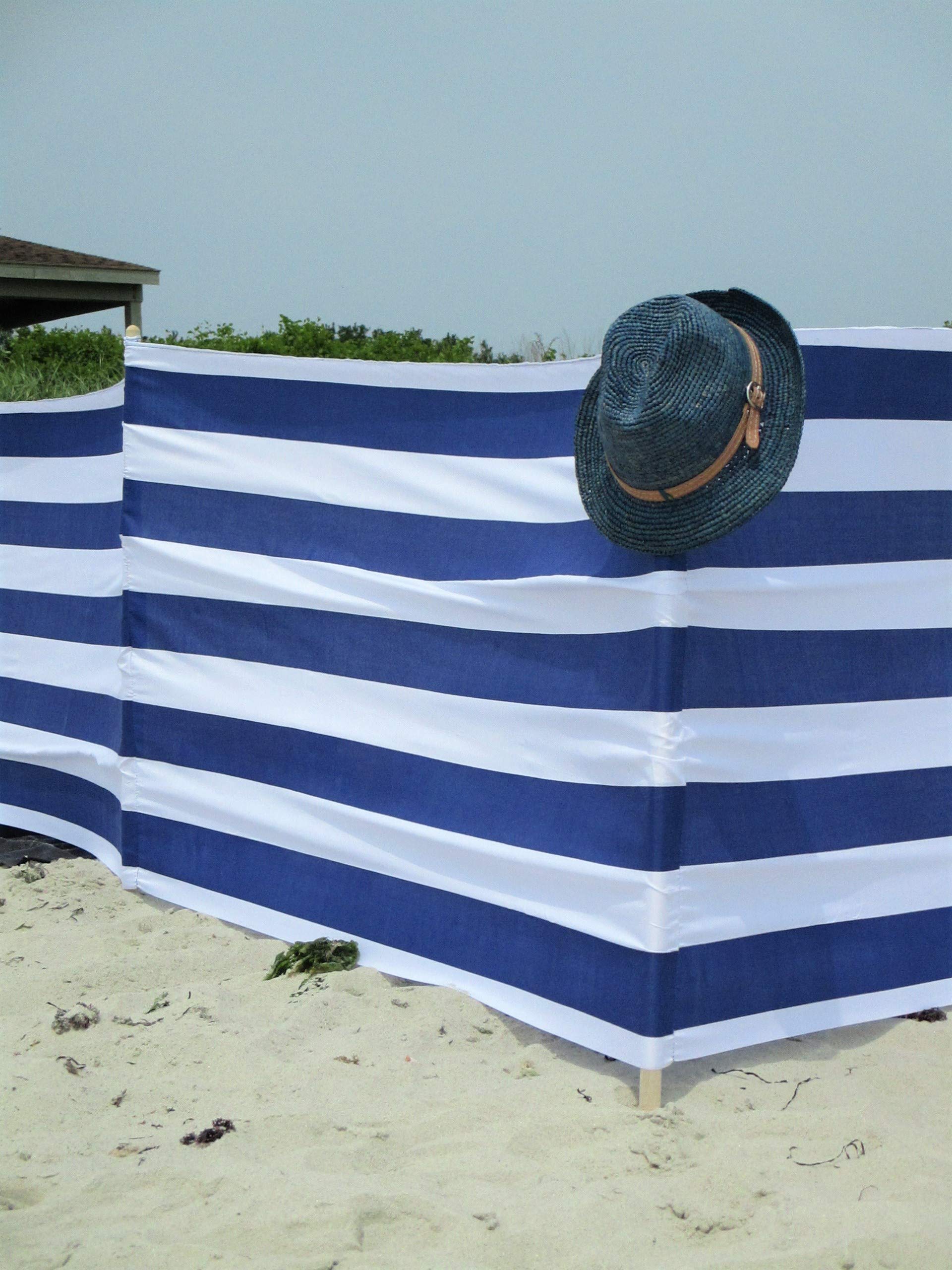 13 ft Beach Windscreen Privacy Windbreak with a Bag and Mallet Made in Europe (Blue/White Stripes)