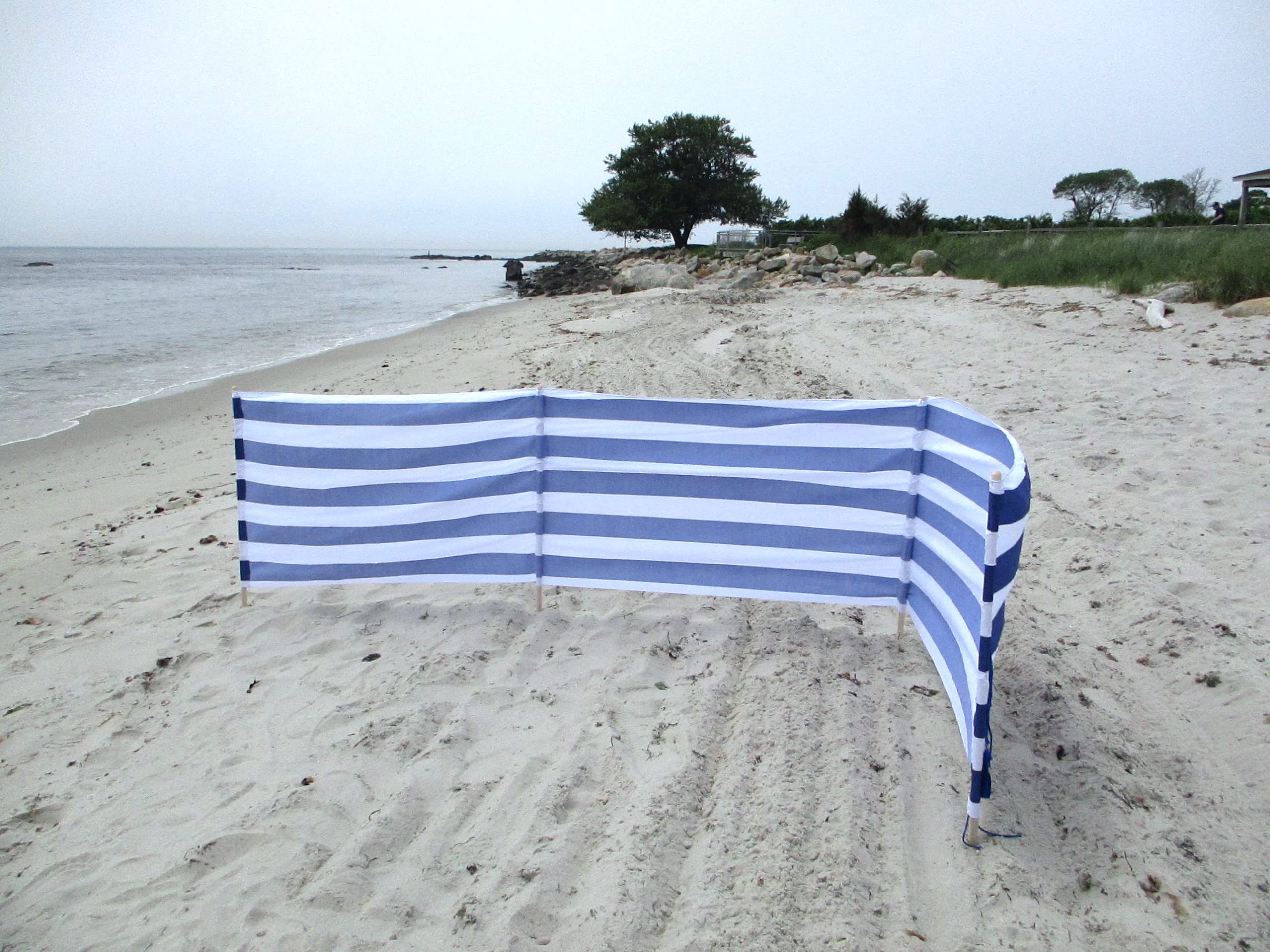 13 ft Beach Windscreen Privacy Windbreak with a Bag and Mallet Made in Europe (Blue/White Stripes)