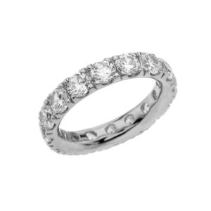 modern contemporary rings 10k white gold 4mm april birthstone cubic zirconia comfort fit eternity band (size 9)