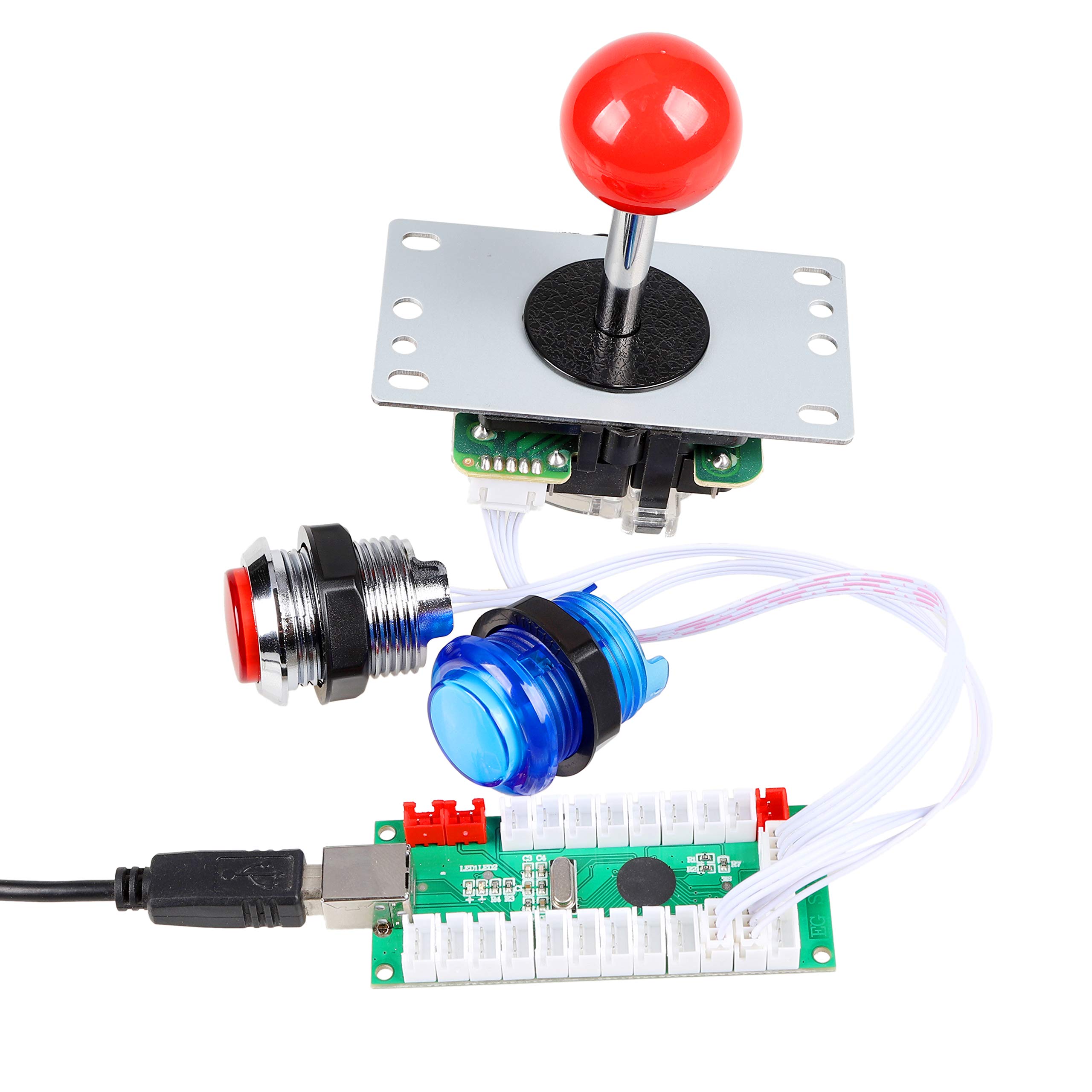 EG STARTS 4 Player Classic DIY Arcade Joystick Kit Parts USB Encoder To PC Controls Games + 4/8 Way Stick + 5V led Illuminated Push Buttons Compatible Video Game Consoles Mame Raspberry Pi & 4 Colors