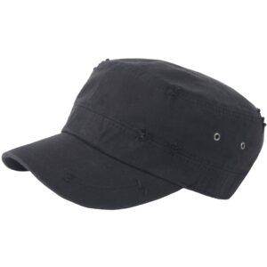 raon a172 unisex pre-curved distressed vintage basic club army cap cadet military hat (black)