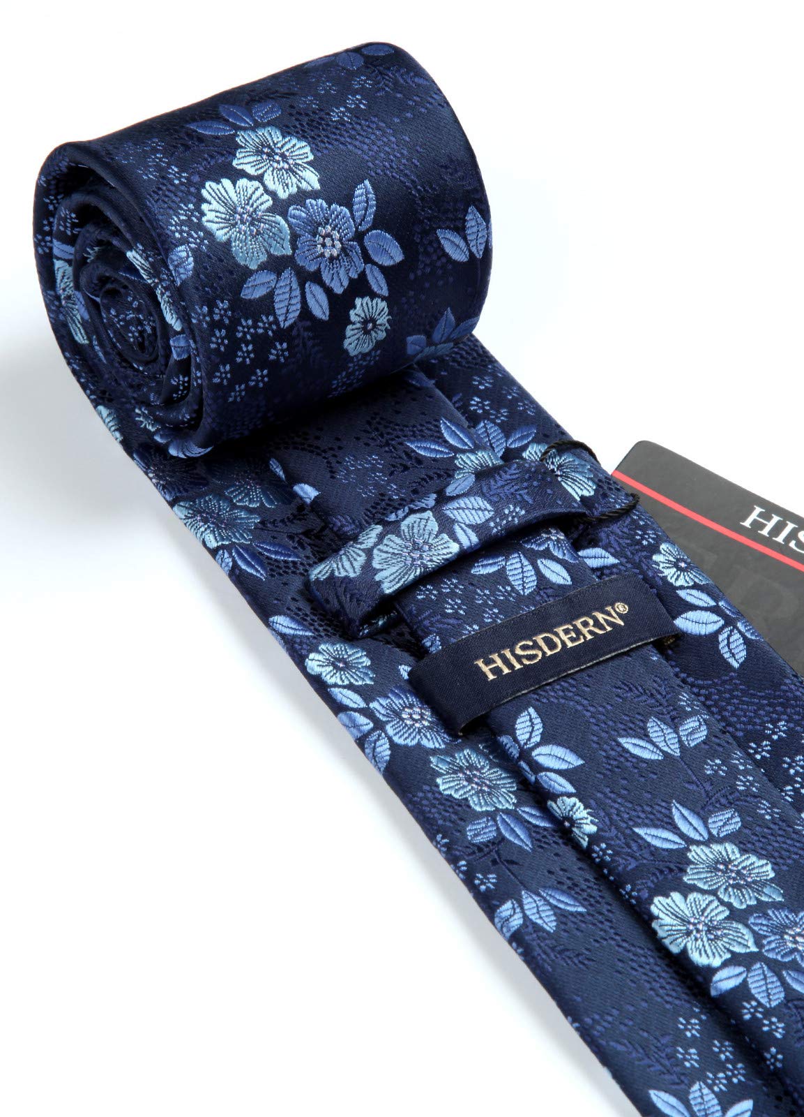 HISDERN Extra Long Floral Paislry Tie Handkerchief Men's Necktie & Pocket Square Set,Blue,2XL, 70 inches length