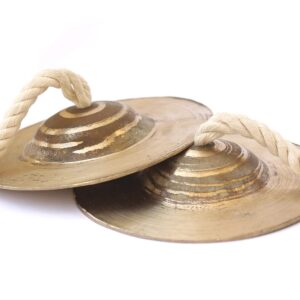 De Kulture Works Bronze Kansa Jhanjh Percussion Indian Musical Instrument Hand Made Cymbal Pair (Gold) 5 Inche Diameter