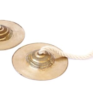 De Kulture Works Bronze Kansa Jhanjh Percussion Indian Musical Instrument Hand Made Cymbal Pair (Gold) 5 Inche Diameter