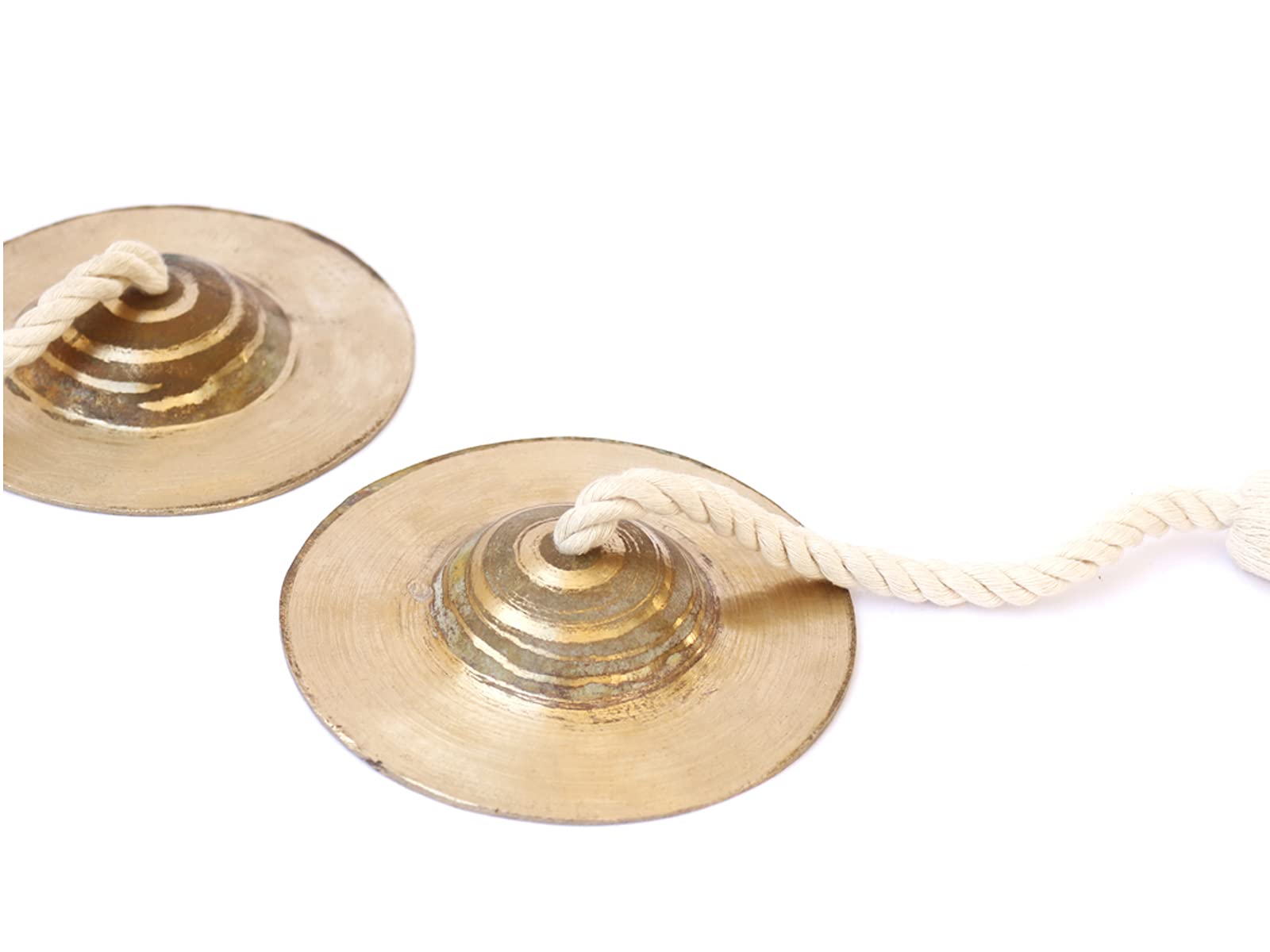 De Kulture Works Bronze Kansa Jhanjh Percussion Indian Musical Instrument Hand Made Cymbal Pair (Gold) 5 Inche Diameter