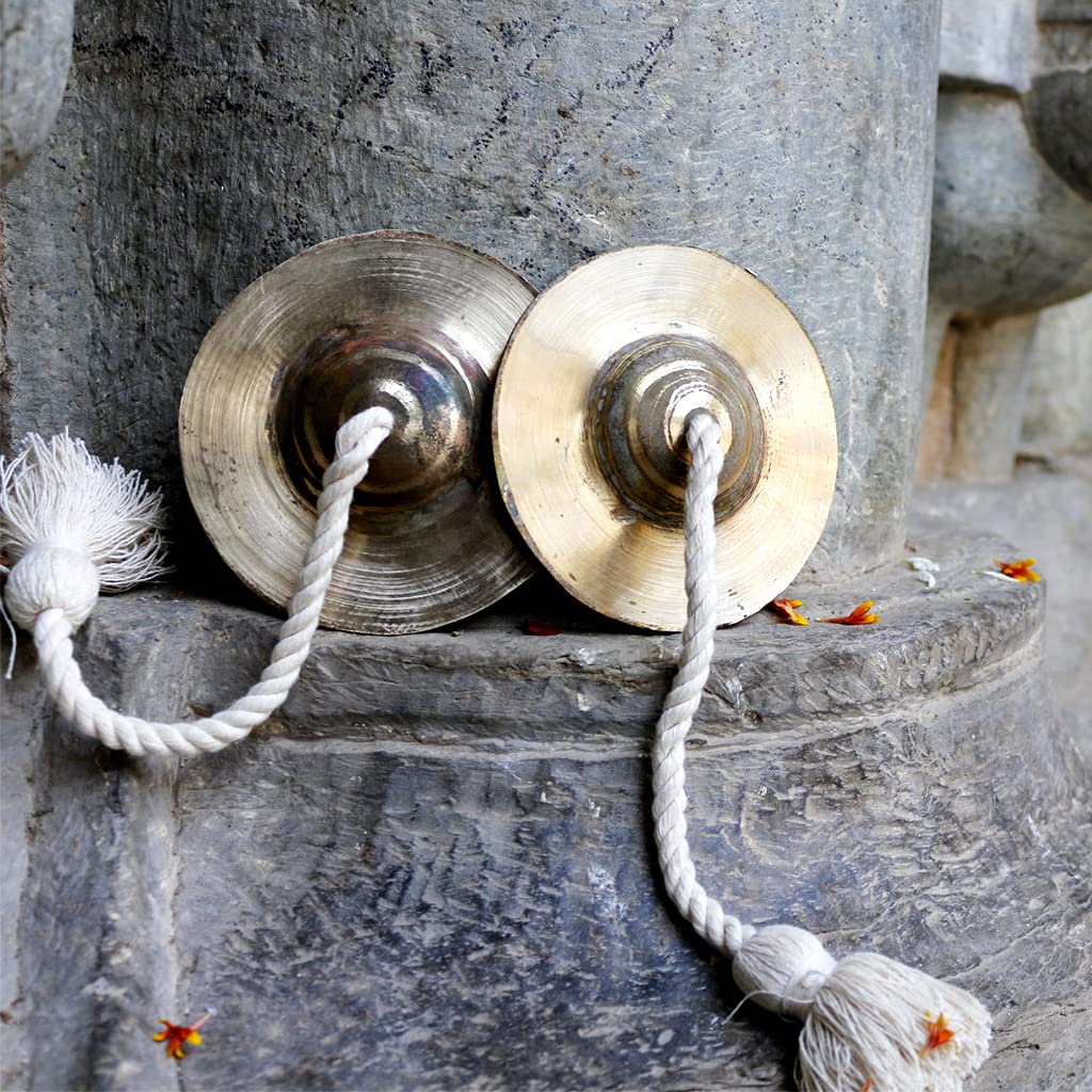 De Kulture Works Bronze Kansa Jhanjh Percussion Indian Musical Instrument Hand Made Cymbal Pair (Gold) 5 Inche Diameter