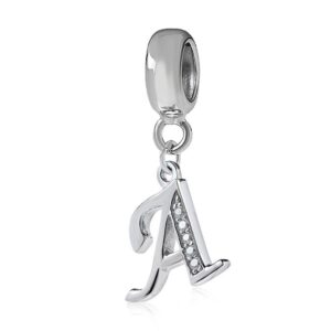 sambaah alphabet charm letter beads solid 925 sterling silver with cubic stones, complete a~z gift options fit pandora european bracelets(a)