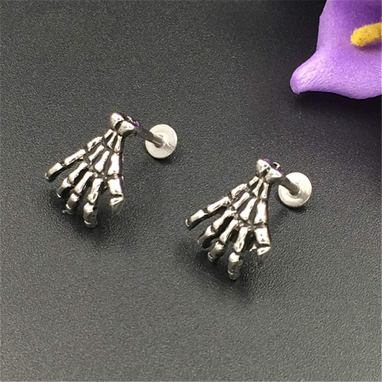 LALANG 1 pc Lip Stud Earring Skeleton Hand Ear Cuff Piercing Ring Bar Jewelry