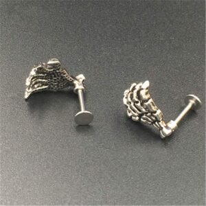 LALANG 1 pc Lip Stud Earring Skeleton Hand Ear Cuff Piercing Ring Bar Jewelry