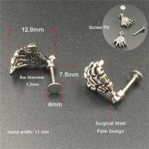 LALANG 1 pc Lip Stud Earring Skeleton Hand Ear Cuff Piercing Ring Bar Jewelry