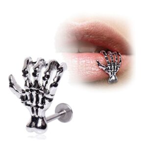 LALANG 1 pc Lip Stud Earring Skeleton Hand Ear Cuff Piercing Ring Bar Jewelry