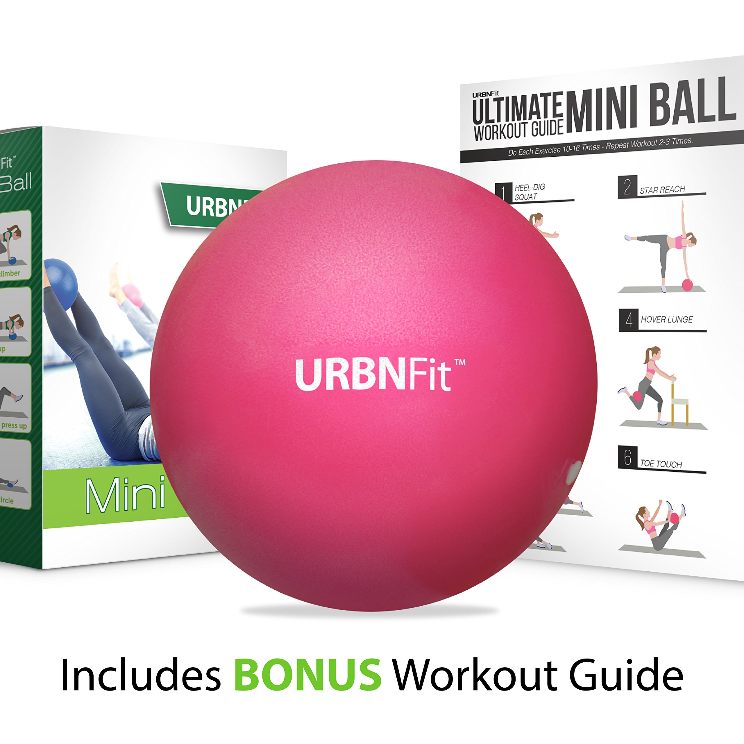 URBNFit Small Exercise Ball - 9-inch Mini Pilates Ball with Fitness Guide for Yoga, Barre, Physical Therapy, Stretching & Core Stability Workout-Pink