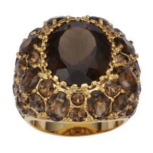 palmbeach yellow gold-plated oval cut genuine smoky quartz and crystal ring sizes 6-10 size 10