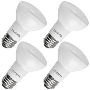 luxrite br20 led bulb, 45w equivalent, 3500k natural white, dimmable, 460 lumens, r20 led flood light bulb 6.5w, energy star, damp rated, e26 base, perfect for recessed and track lighting (4 pack)