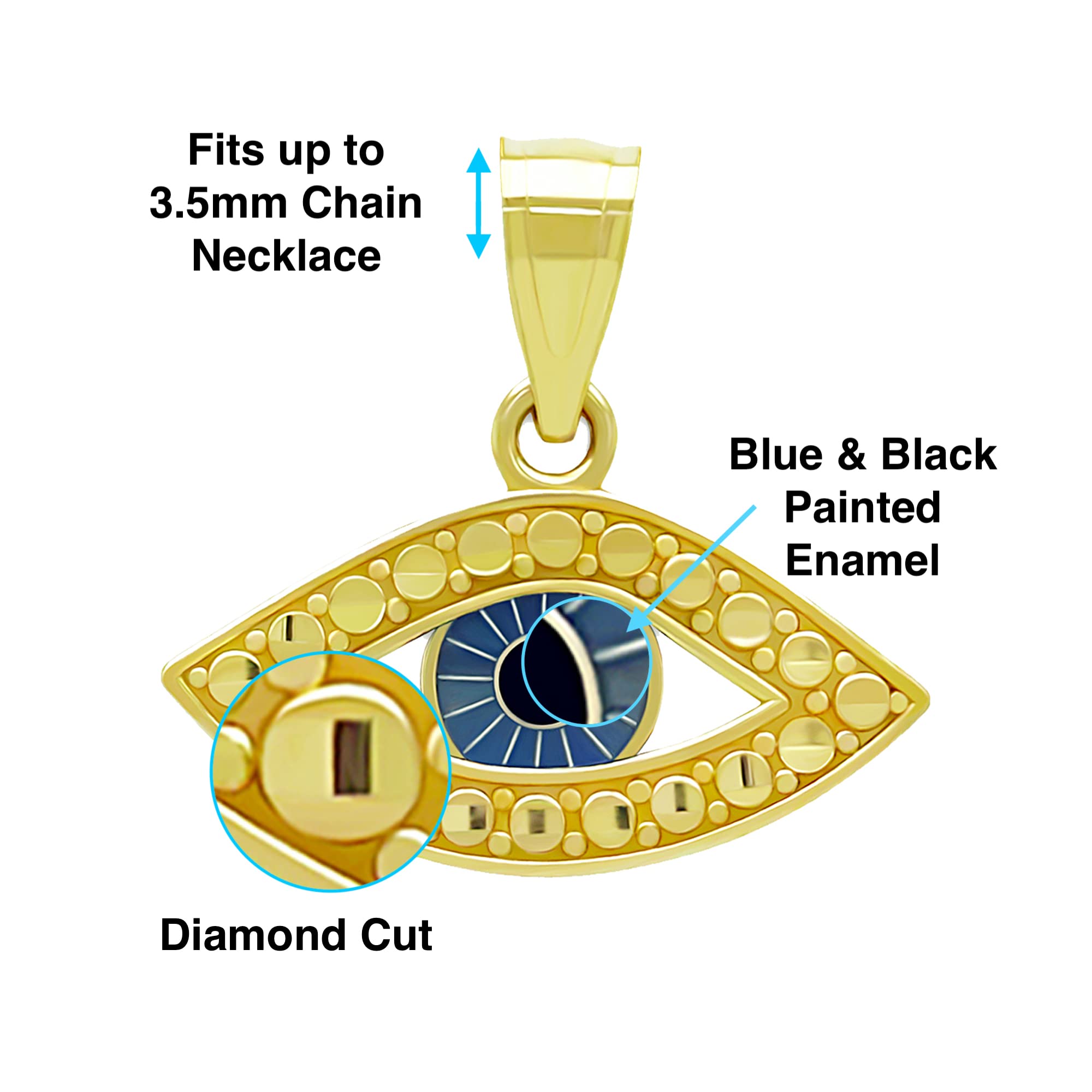 Charm America - Gold Evil Eye Charm with Enamel - 10 Karat Solid Gold - Evil Eye Protection Pendant