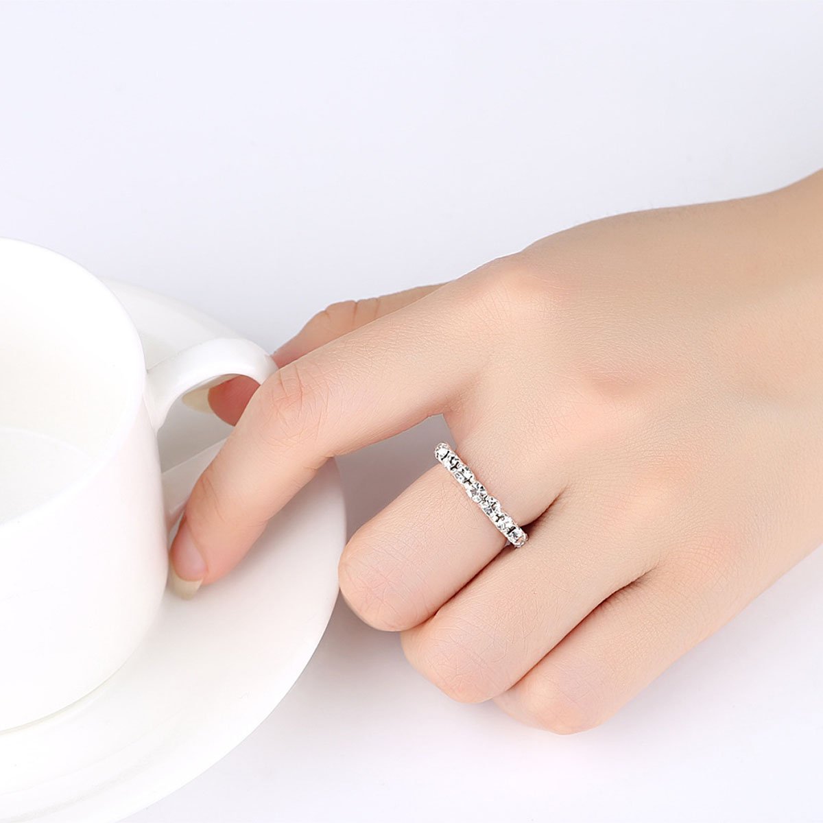 Skyflying Elastic Stretch Crystal Inlaid Unique Engagement Wedding Promise Friendship Cheap Ring (Single Layer)