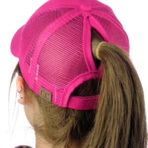 C.C Ponycap Messy High Bun Ponytail Adjustable Mesh Trucker Baseball Cap Hat, Hot Pink