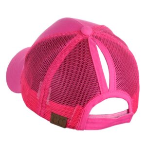 C.C Ponycap Messy High Bun Ponytail Adjustable Mesh Trucker Baseball Cap Hat, Hot Pink