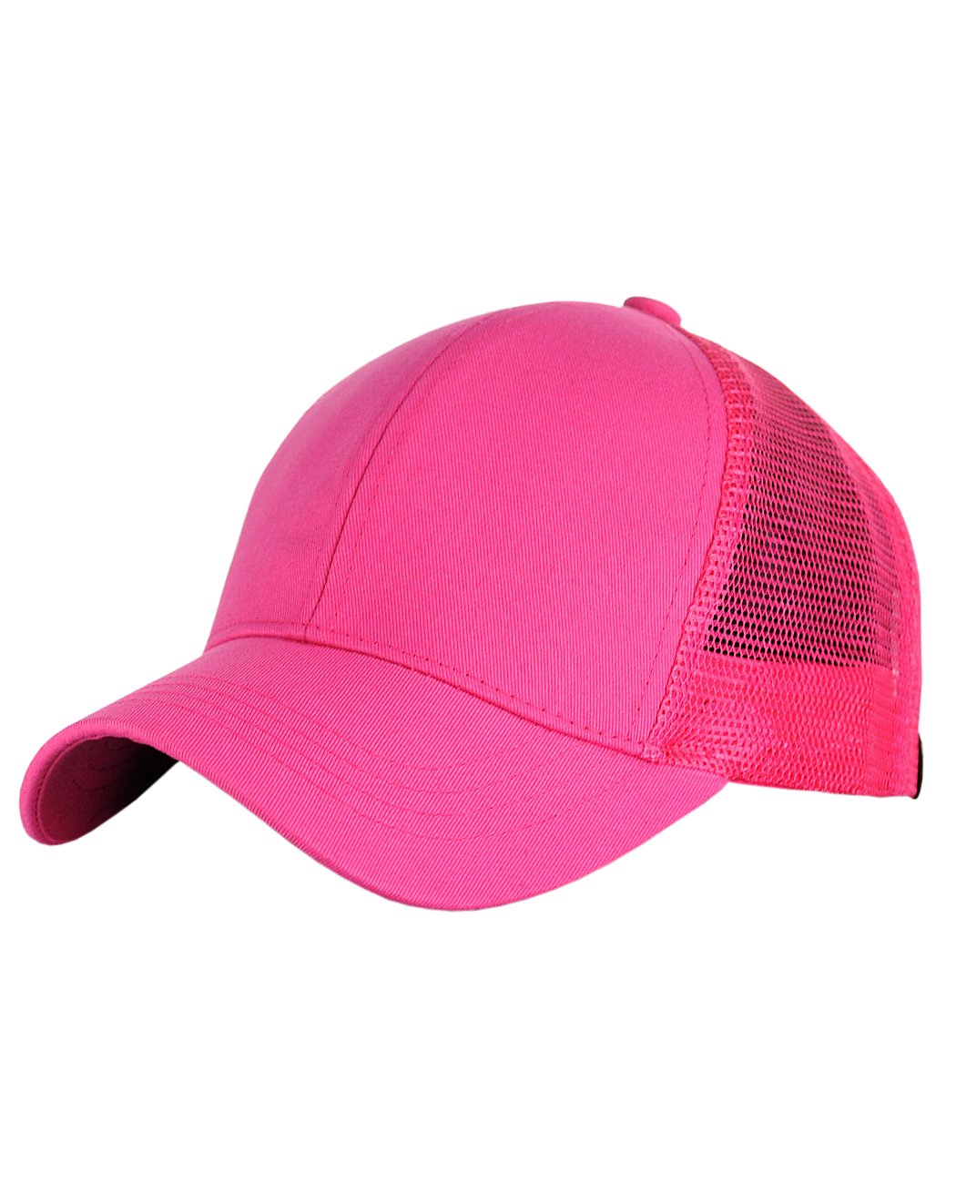 C.C Ponycap Messy High Bun Ponytail Adjustable Mesh Trucker Baseball Cap Hat, Hot Pink