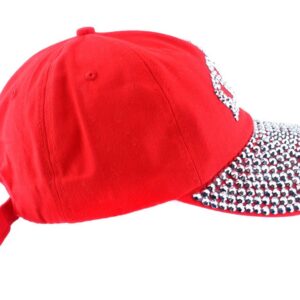 Elonmo Bling Hats, Crown Design Cotton Rhinestone Womens Baseball Cap Golf Hat Jeans Wash Denim Adjustable (Red)