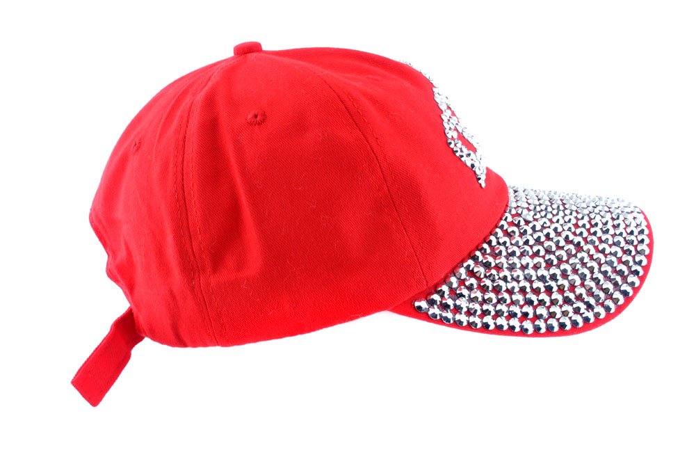 Elonmo Bling Hats, Crown Design Cotton Rhinestone Womens Baseball Cap Golf Hat Jeans Wash Denim Adjustable (Red)