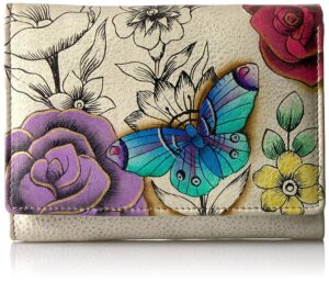 anna by anuschka women's hand-painted genuine leather ladies three fold wallet - floral paradise