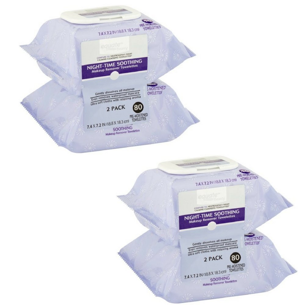 Equate Beauty Night-time Soothing Makeup Remover Towelettes, 40 sheets, 2 count (Pack of 2)